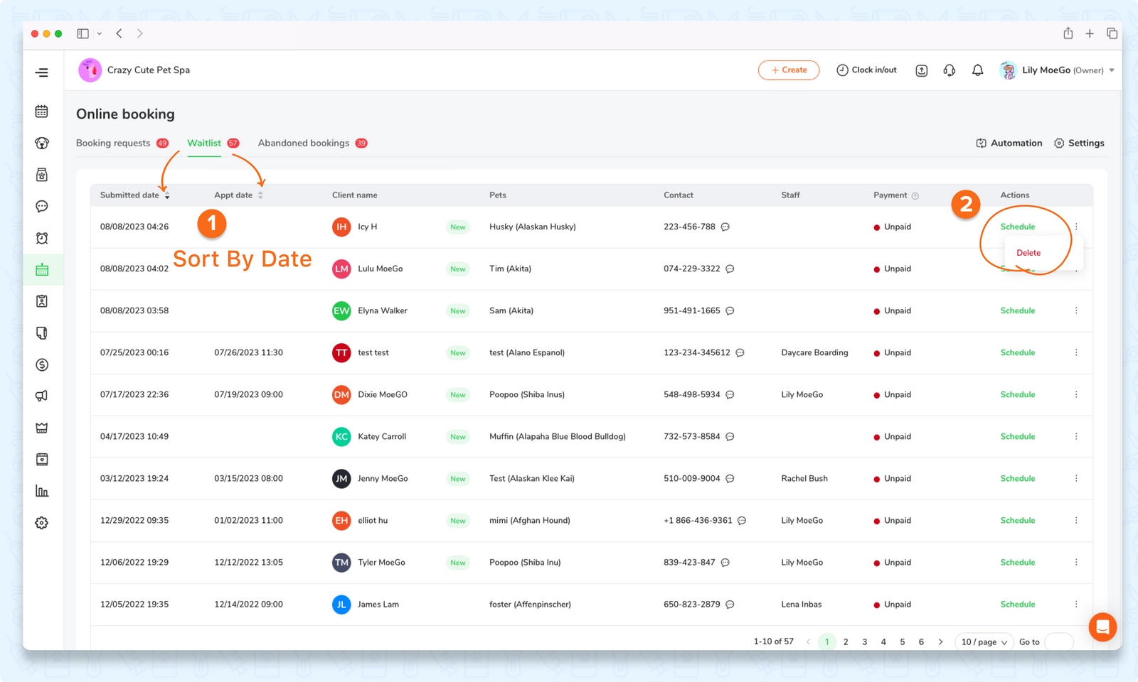 Online Booking Request - Approve, Decline, Or Move To Waitlist