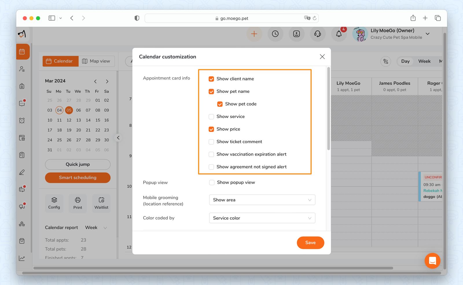 Calendar view configuration