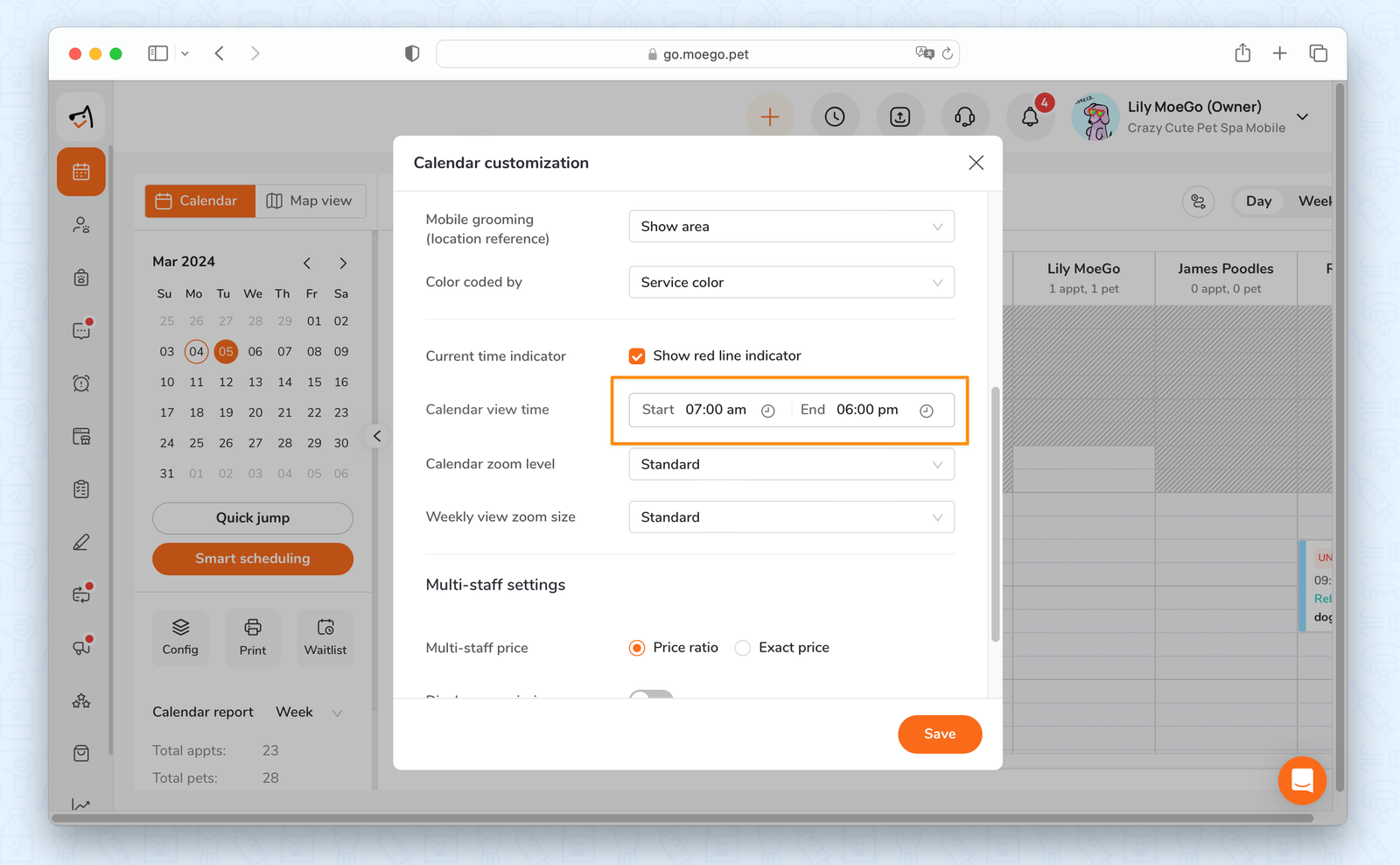 Calendar view configuration