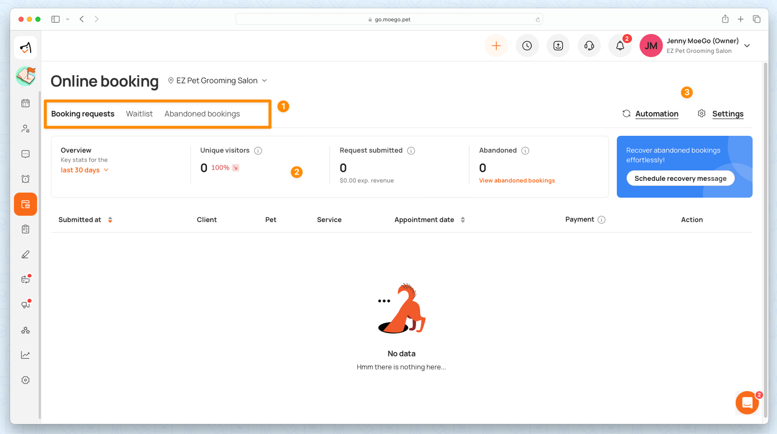 Online Booking - Dashboard