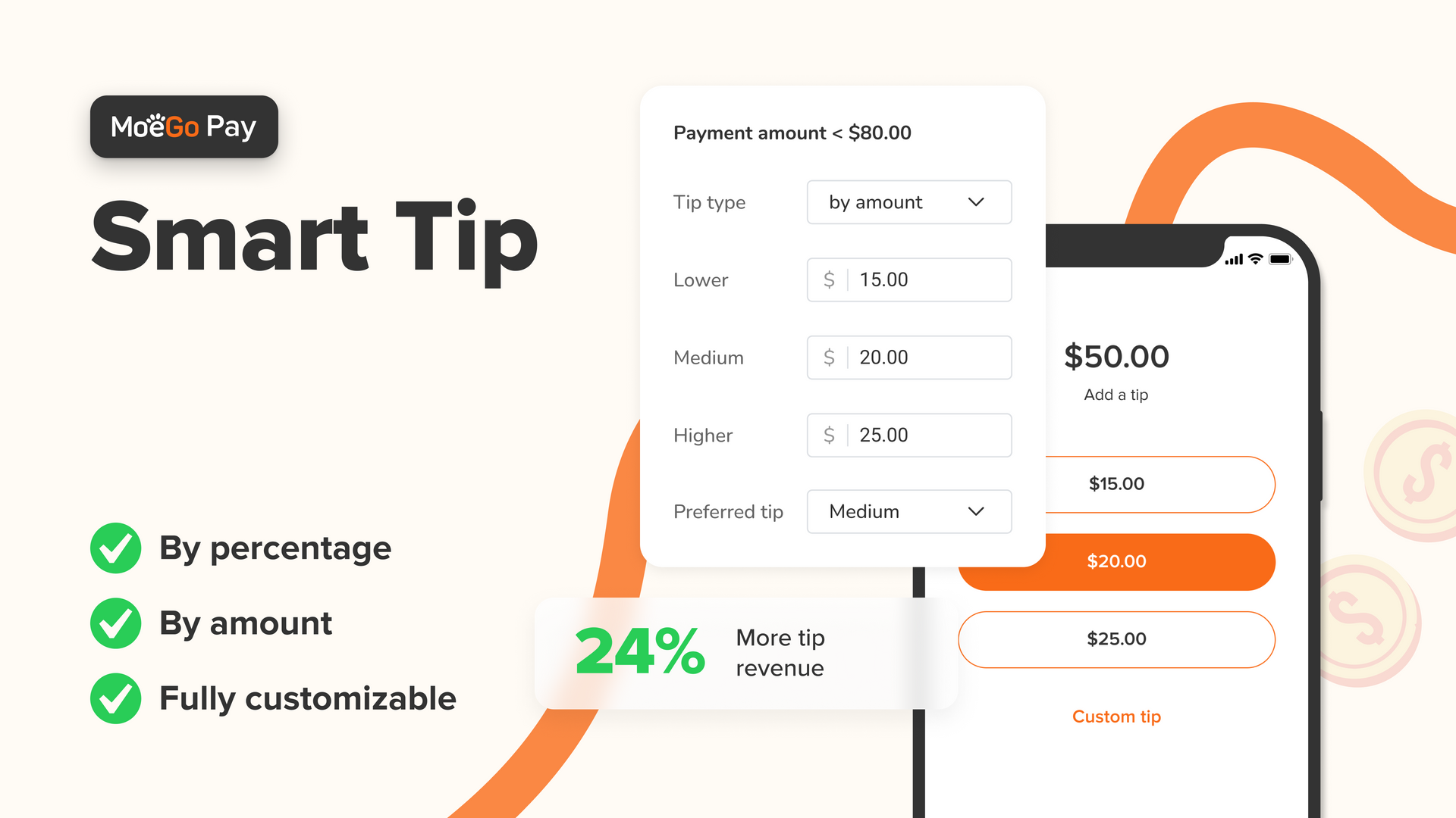 MoeGo Smart Tip - Boost Your Tip with Fully-Customized Tipping Options