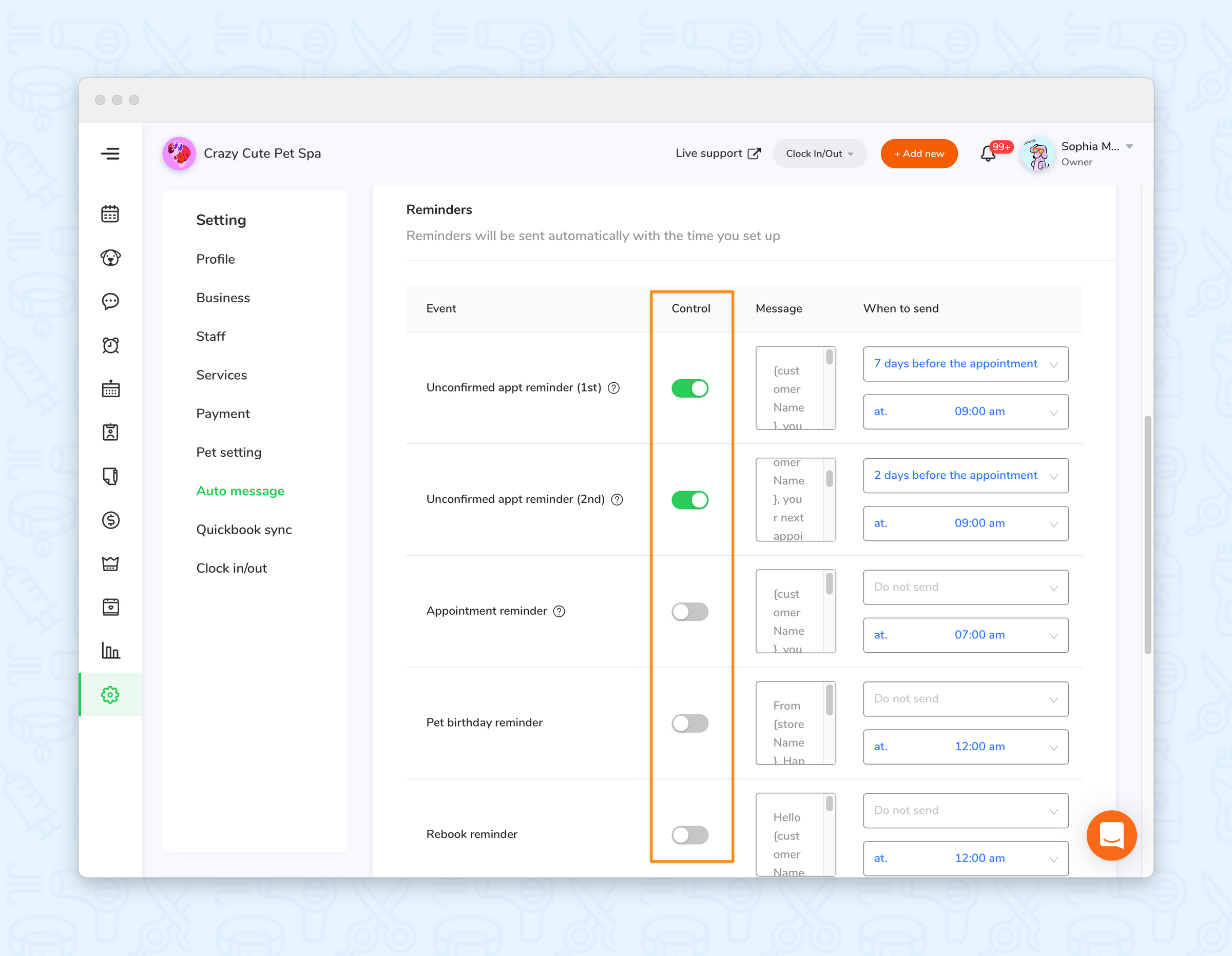 Set up auto messages, reminders, and replies
